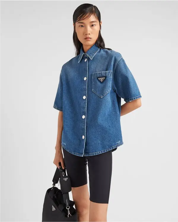 正規品 Prada Mid Blue Denim Shirt 21AW Prada Denim Shirt - Mid Blue | Editorialist